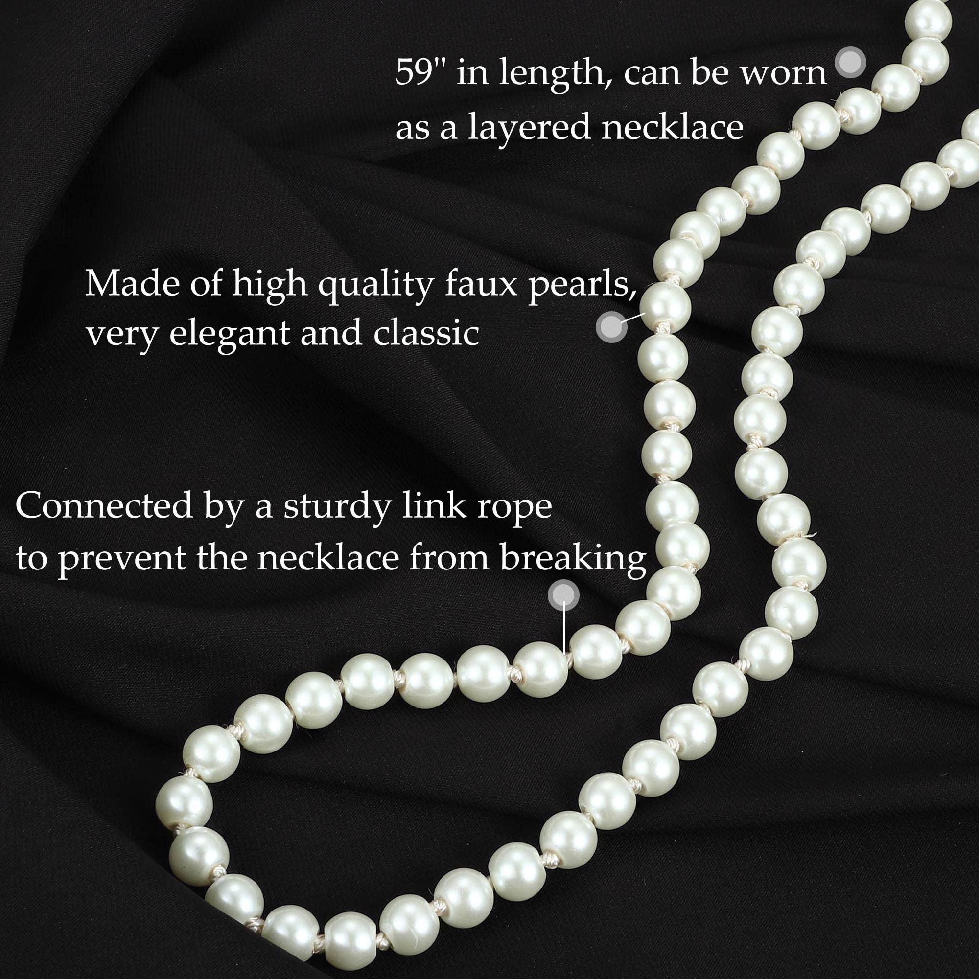 YADOCA 1920s Faux Pearl Necklace Earrings For Women Flapper Beads Long Pearls Necklace For Halloween Costume Jewelry Accessories