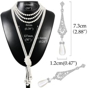 YADOCA 1920s Faux Pearl Necklace Earrings For Women Flapper Beads Long Pearls Necklace For Halloween Costume Jewelry Accessories