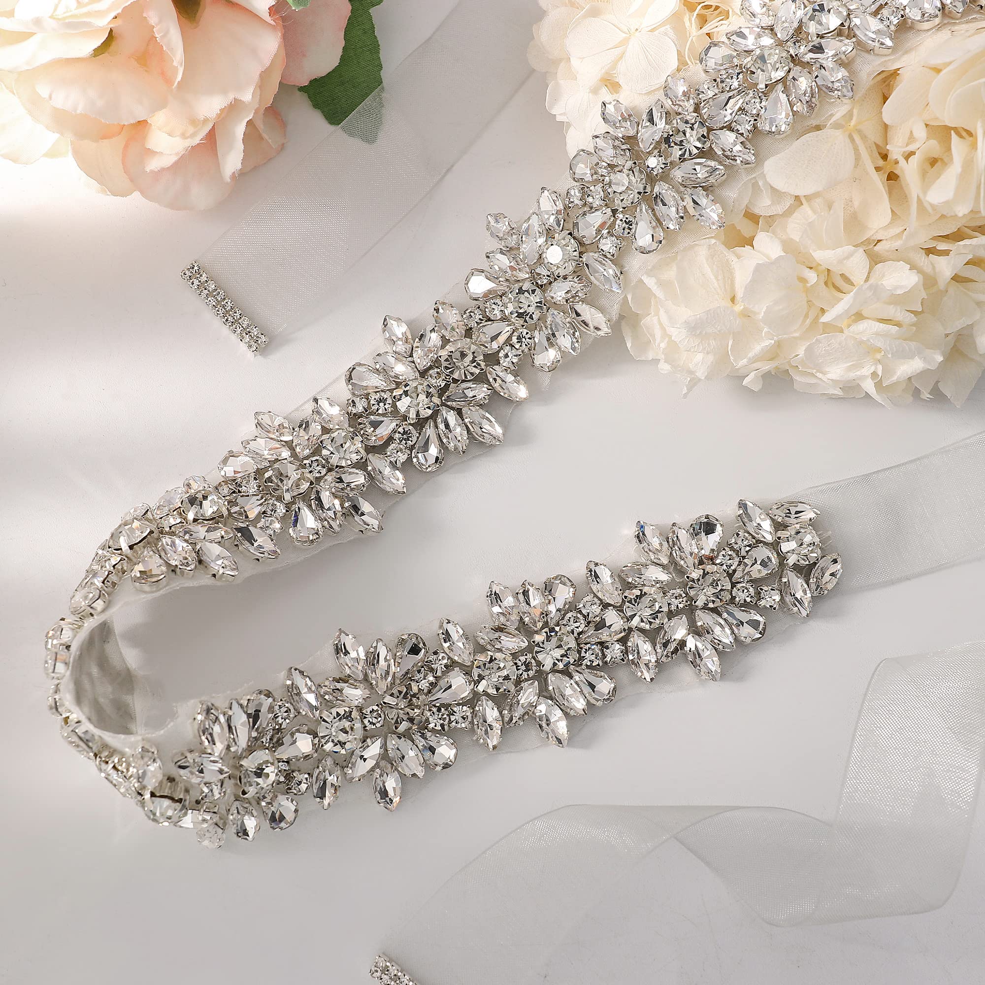 Silver Rhinestone Bridal Belt Crystal Wedding Dress Belt Bridesmaid Sash Belt for Women Formal Evening Dresses