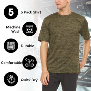 Mens Active T-Shirt - Quick-Dry Athletic Workout Training Crew Neck Short Sleeve Top 5 Pack