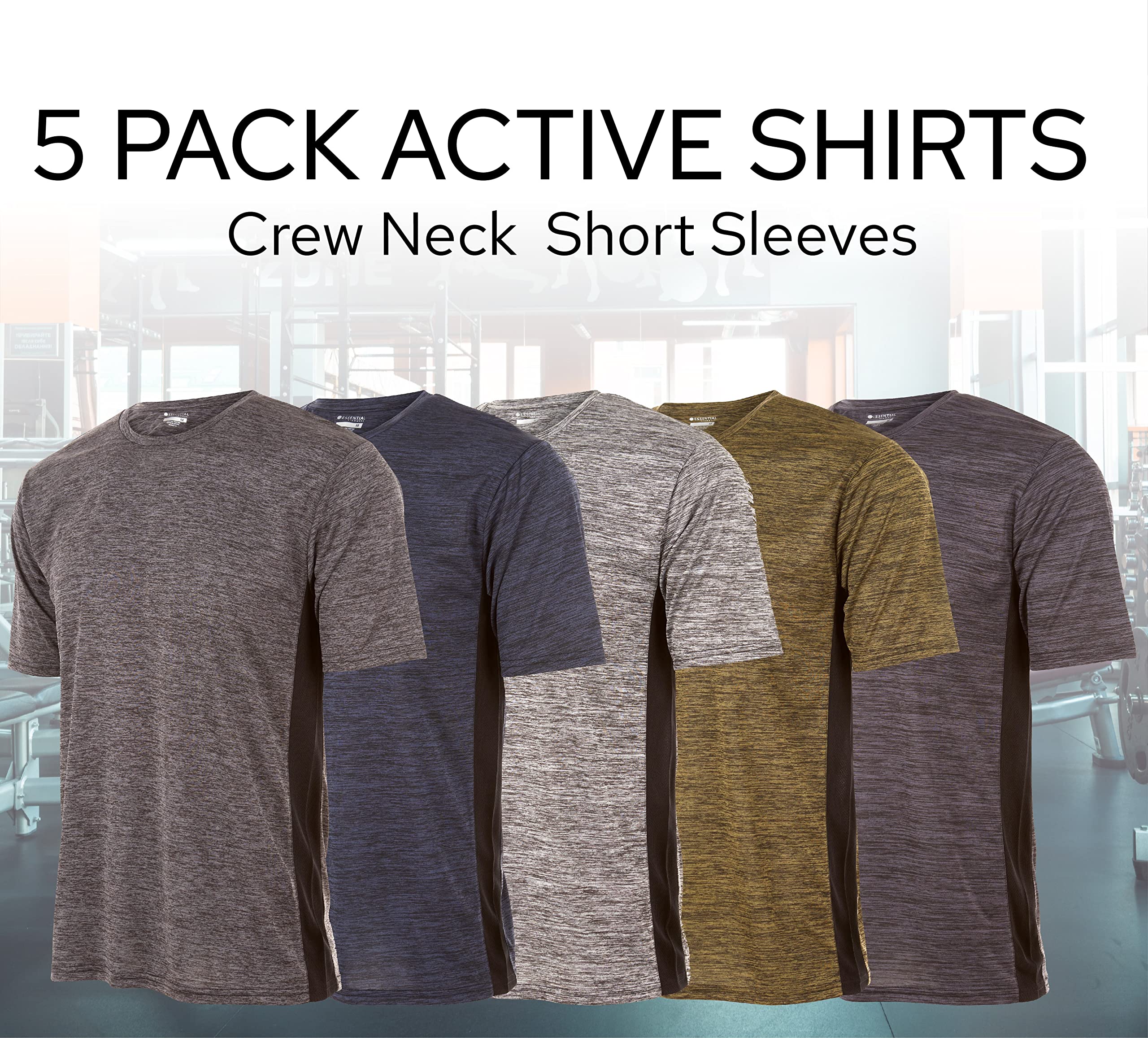 Mens Active T-Shirt - Quick-Dry Athletic Workout Training Crew Neck Short Sleeve Top 5 Pack