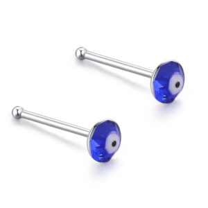 925 sterling silver hypoallergenic 3mm turkish blue eye fake nose stud lnlaid crystal rhinestone cubic zirconia evil eyes mal de ojo piercing nose rings body jewelry for women men-a 2pcs