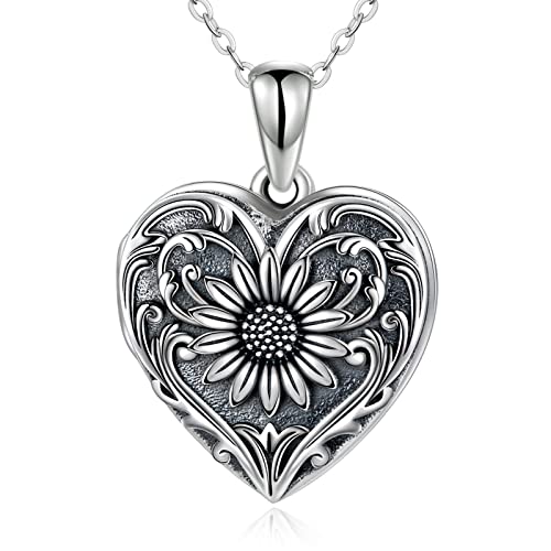 SOULMEET 1 Inch Sunflower Locket Necklace That Holds 2 Pictures Sterling Silver You are My Sunshine Large Locket (Locket only)