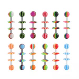 memsion 316l surgical stainless steel tongue rings 14g hypoallergenic tongue ring acrylic nipple barbell tongue piercing pack 12pcs mix colors tongue piercing jewelry for women men