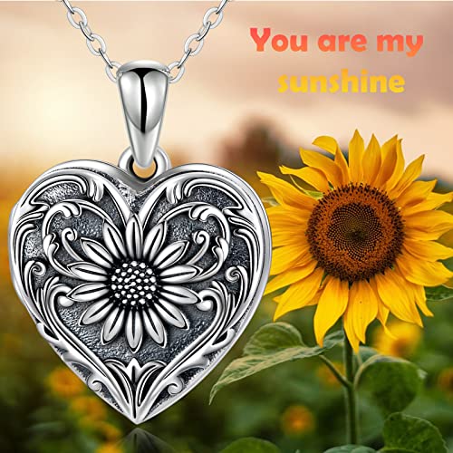 SOULMEET 1 Inch Sunflower Locket Necklace That Holds 2 Pictures Sterling Silver You are My Sunshine Large Locket (Locket only)