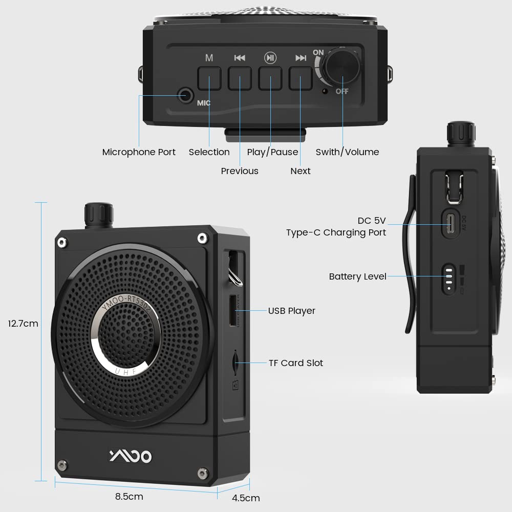 YMOO Voice Amplifier Wired Microphone,10W Powerful Penetrating Sound Portable Speaker for Teachers/Yoga/Tour Guide/Meeting/Mall