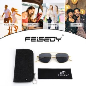 FEISEDY Retro Trendy Aviator Sunglasses Women Men 90s Small Vintage Glasses Stylish Gold Metal Oval Sunglasses B2906