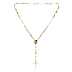 Bling Jewelry Catholic Christian Prayer Rosario Beads Scared Heart of Jesus Crucifix Cross Catholic Rosary Beads Necklace for Women Teen 18K Gold Plated Brass