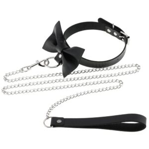 JNKET Bow-Knot Choker Punk Hauling Chain PU Leather Collar Metal Ring Gothic Necklace Adjustable Size (Black)