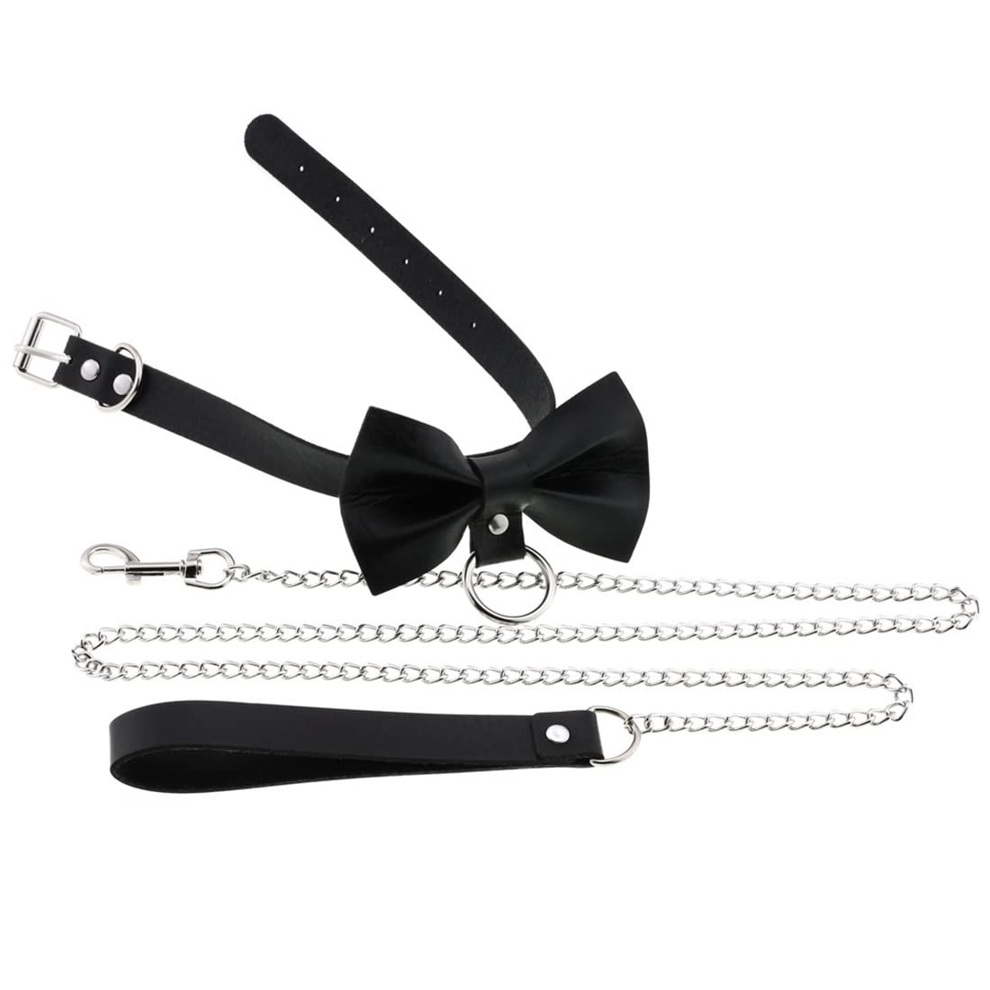 JNKET Bow-Knot Choker Punk Hauling Chain PU Leather Collar Metal Ring Gothic Necklace Adjustable Size (Black)