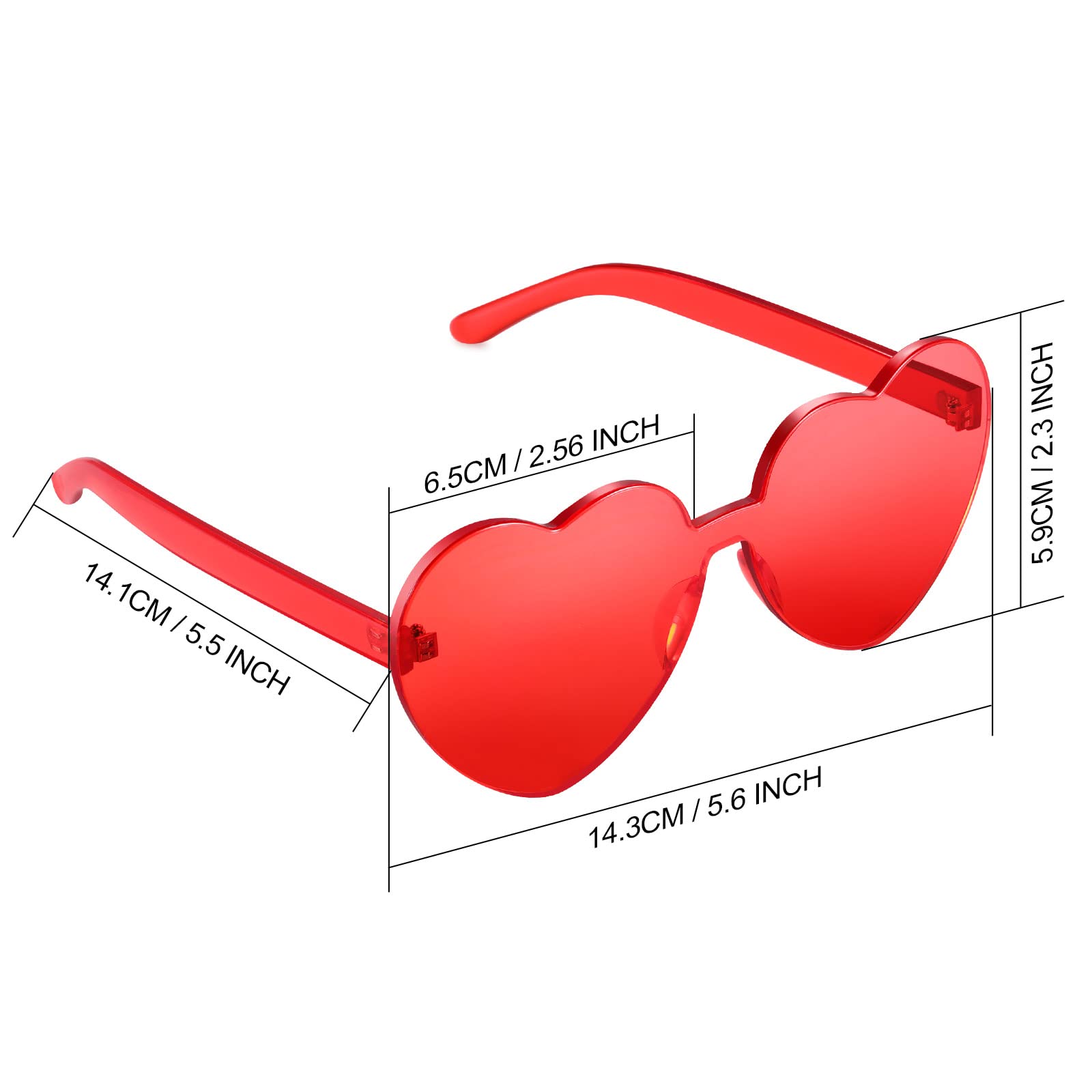 Maxdot 5 Pieces Heart Shaped Rimless Sunglasses Tinted Heart Glasses Eyewear for Wedding Party Women(Red)