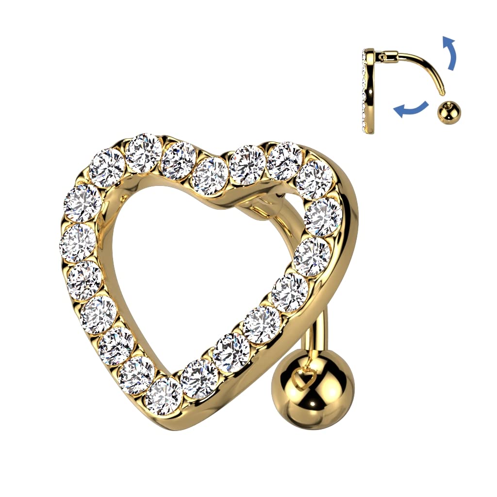 Dynamique Heart Gem Paved 316L Surgical Steel Top Down Belly Button Ring (Sold Per Piece)