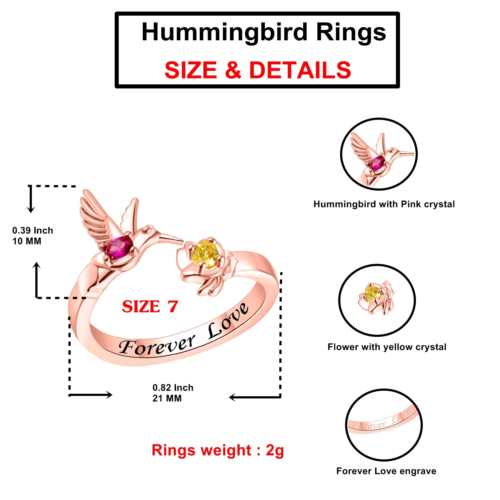 QYYGYLLR Women's Forever-Love Hummingbird Open Rings