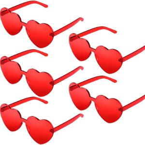 maxdot 5 pieces heart shaped rimless sunglasses tinted heart glasses eyewear for wedding party women(red)