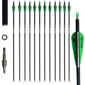 31inch carbon arrow archery targeting practice hunting arrows for compound & recurve bow with removable tips(pack of 12) (green white)