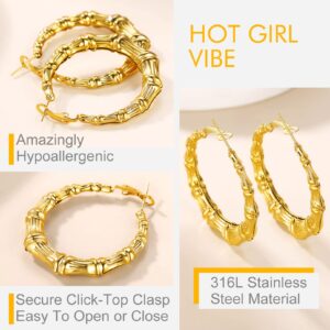 Bandmax 18K Gold Plated Round Hoop Earrings 80MM Hip Hop Bamboo Hoop Earrings 80S 90S Rap And Rock Night Club Big Gold Earrings for Women