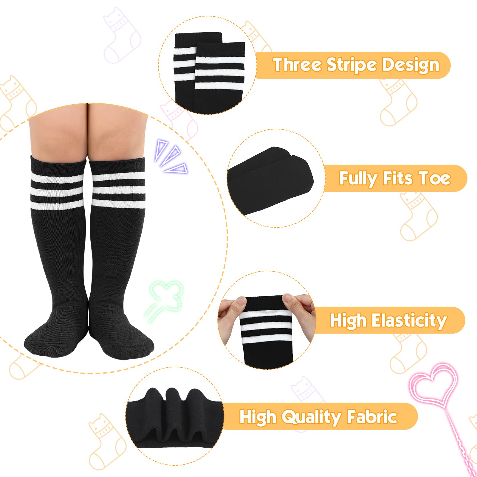 American Trends Kids Child Athletic Socks Striped Knee High Tube Soccer Socks Baseball Softball Socks for Toddler Girls