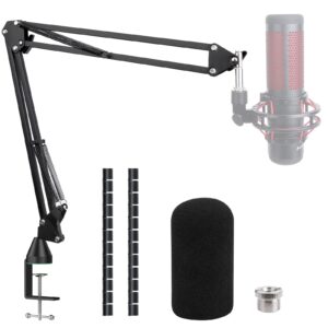 sunmon hyperx quadcast boom arm，adjustable suspension microphone boom arm for hyperx quadcast, quadcast s boom arm – upgrade c clamp, 2 cable ties, pop filter cover compatible with hyperx microphone