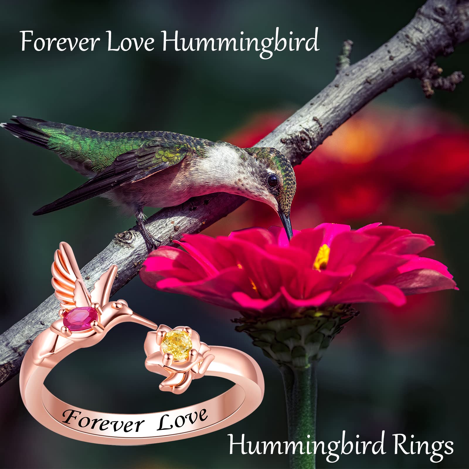 QYYGYLLR Women's Forever-Love Hummingbird Open Rings