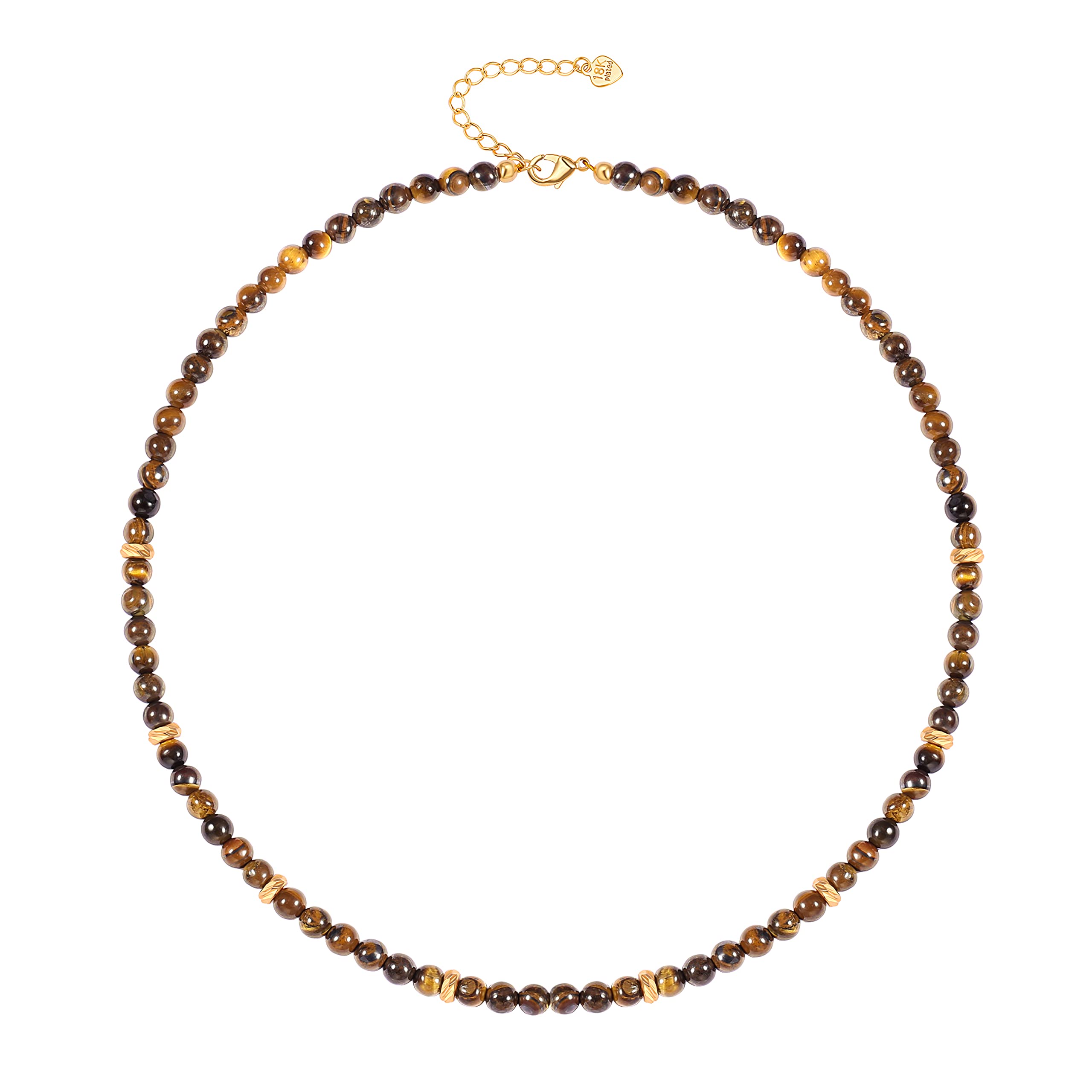 SOFYBJA Boho Gemstone Tiger Eye Stone Beaded Choker Necklace for Women 18K Plated Gold Beads Necklace Handmade Jewelry