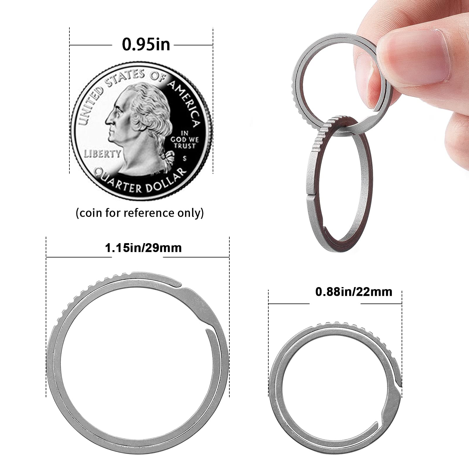 TISUR Key Rings for Keychains,Carabiner Keychain Ring Titanium Key Rings Heavy Duty Round Split Rings for Men and Women (1pc Large Key ring+5pcs Small key rings)