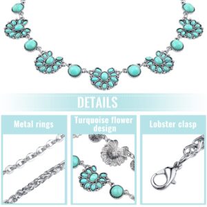 Bonuci Turquoise Collar Necklace Long Necklaces for Women Western Jewelry Silver Boho Necklace Pendant Choker Necklaces with Buckle for Women(Green,Flower)