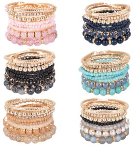 finzor 48pcs bohemian stackable bead bracelets for women multicolor stretch beaded bracelets layered bead adjustable bracelet black turquoise stretch bracelets