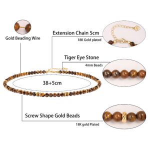 SOFYBJA Boho Gemstone Tiger Eye Stone Beaded Choker Necklace for Women 18K Plated Gold Beads Necklace Handmade Jewelry