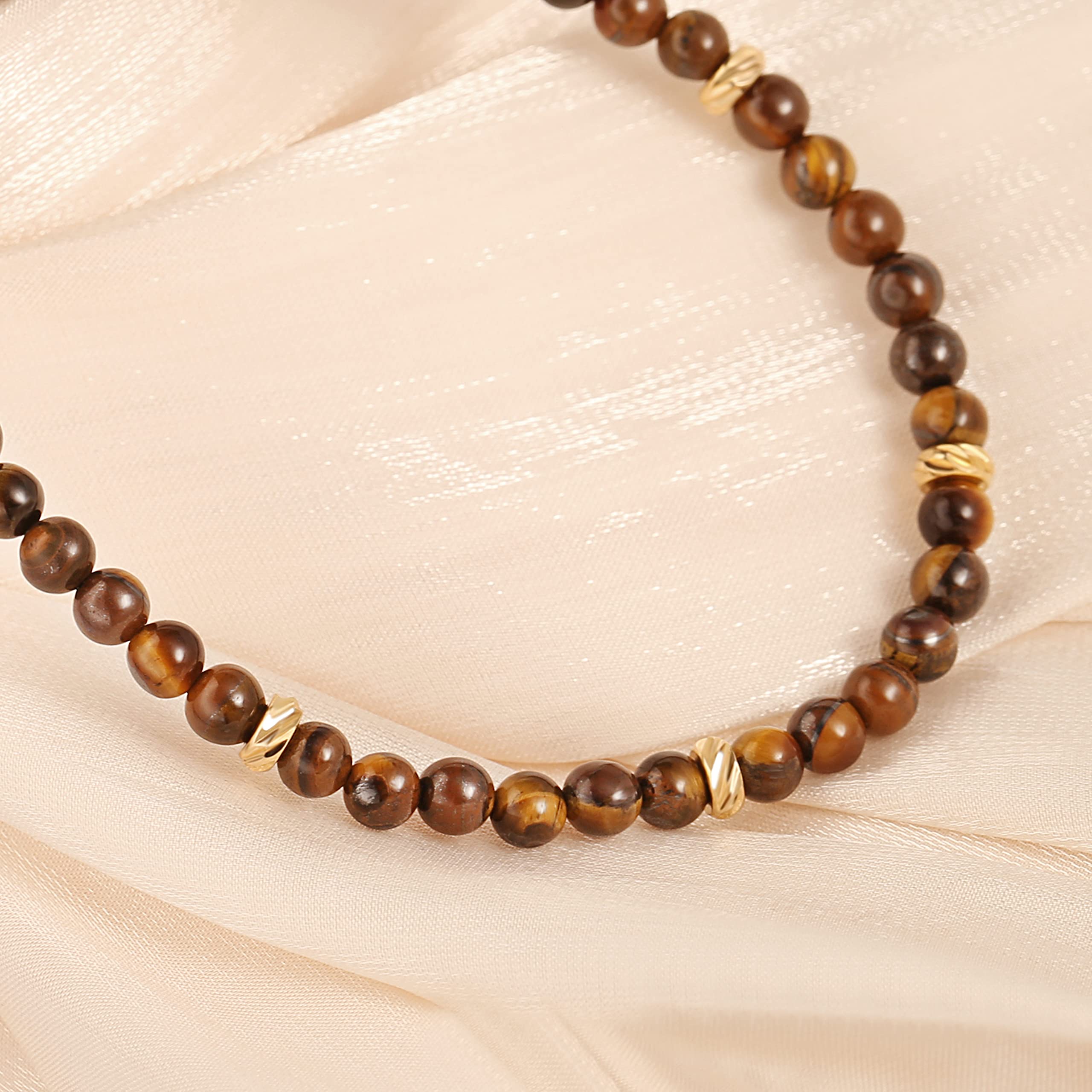 SOFYBJA Boho Gemstone Tiger Eye Stone Beaded Choker Necklace for Women 18K Plated Gold Beads Necklace Handmade Jewelry