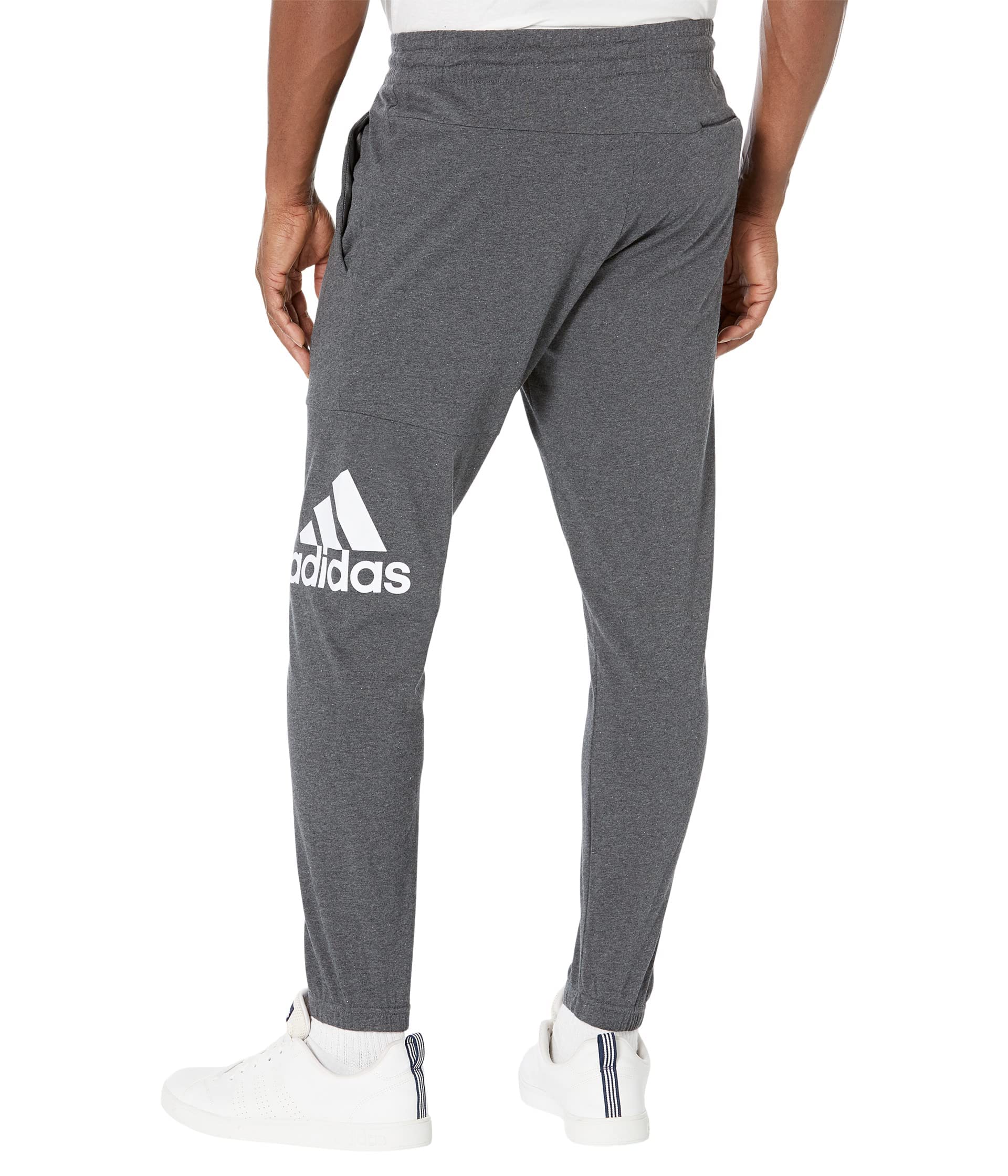 adidas Men's Essentials Single Jersey Tapered Badge of Sport Pants, Dark Grey Heather, X-Large