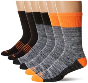 dickies men's dri-tech performance work crew socks 6 pair,black asst, men's 6-12 shoe size