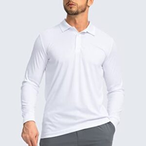 Men's Polo Shirt Long Sleeve Golf Shirts Lightweight UPF 50+ Sun Protection Cool Shirts for Men Work Fishing Outdoor(White, L)