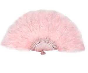 sacasusa pink feather hand folding fan for dance decoration halloween costume 20x11.5 inch