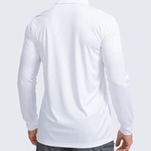 Men's Polo Shirt Long Sleeve Golf Shirts Lightweight UPF 50+ Sun Protection Cool Shirts for Men Work Fishing Outdoor(White, L)