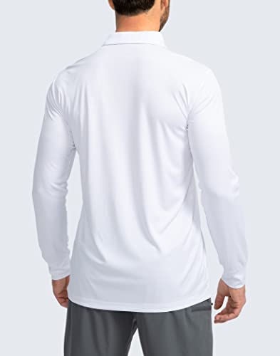 Men's Polo Shirt Long Sleeve Golf Shirts Lightweight UPF 50+ Sun Protection Cool Shirts for Men Work Fishing Outdoor(White, L)