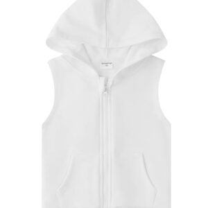 Spring&Gege Boys’ Full Zip Sleeveless Hooded Vest Basic Solid Zipper Tank Tops Hoodie with Pockets, White, Size 7-8 Years