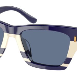 Tory Burch Women's TY7169U Universal Fit Rectangular Sunglasses, Navy Ivory Vintage Strip, 52mm