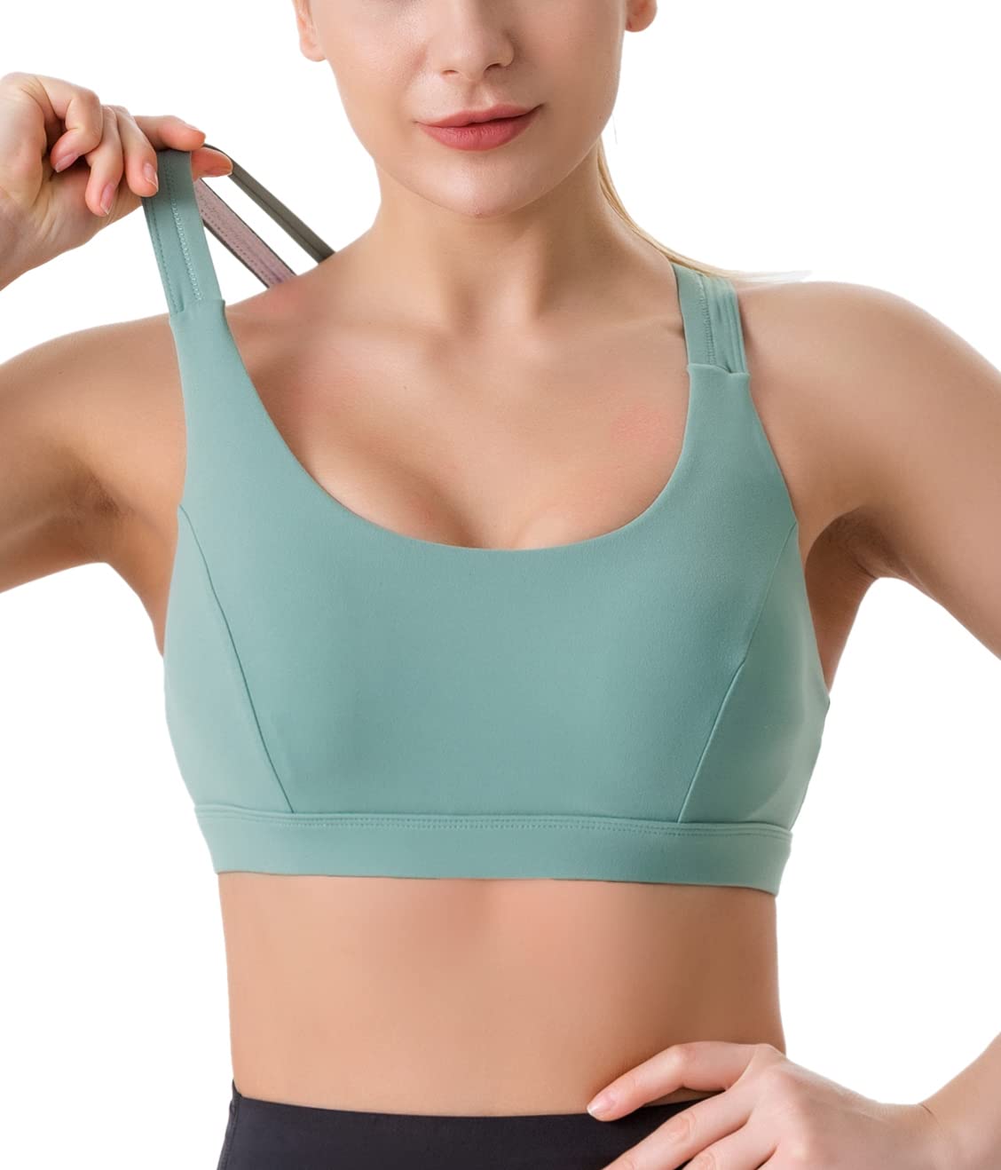 RUNNING GIRL Sports Bra for Women, Criss-Cross Back Padded Strappy Sports Bras Medium Support Yoga Bra with Removable Cups(2825 Green M)