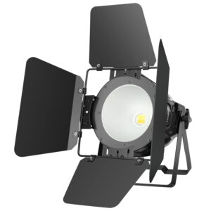 betopper stage spotlight with/barn door, 200w cob stage light, warm & cold white led dmx light, master-slave spot light strobe lighting, fresnel lights for church wedding theater photo studio(1 pack)