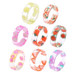 generic 8pcs cute acrylic resin indie rings set resin rings colorful summer knuckle transparent stacking ring y2k aesthetic kidcore funny fruit plastic ring jewelry gift for women teen girls