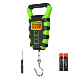 oria digital fishing scale with ruler, fishing postal hanging hook scale, 110lb/50kg waterproof luggage scale with measuring tape, luggage hook, backlit lcd display, green