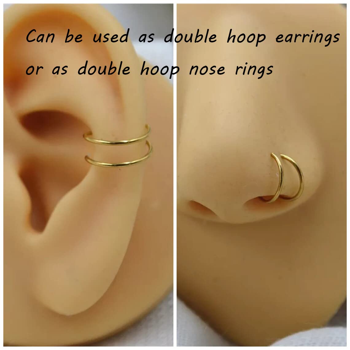 Double Hoop Earrings for Single Piercing, 3 Pairs 316L Surgical Steel Spiral Twist Illusion Lobe Cartilage Helix Hoop Earring Double Hoop Earrings for One Hole