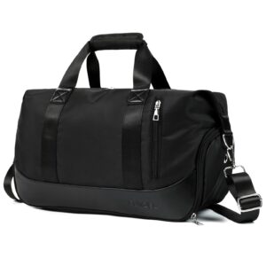 sports gym bag, travel duffel bag with wet pocket & shoes compartment weekender bag for women and men, black