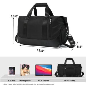 Sports Gym Bag, Travel Duffel Bag with Wet Pocket & Shoes Compartment Weekender Bag for Women and Men, Black