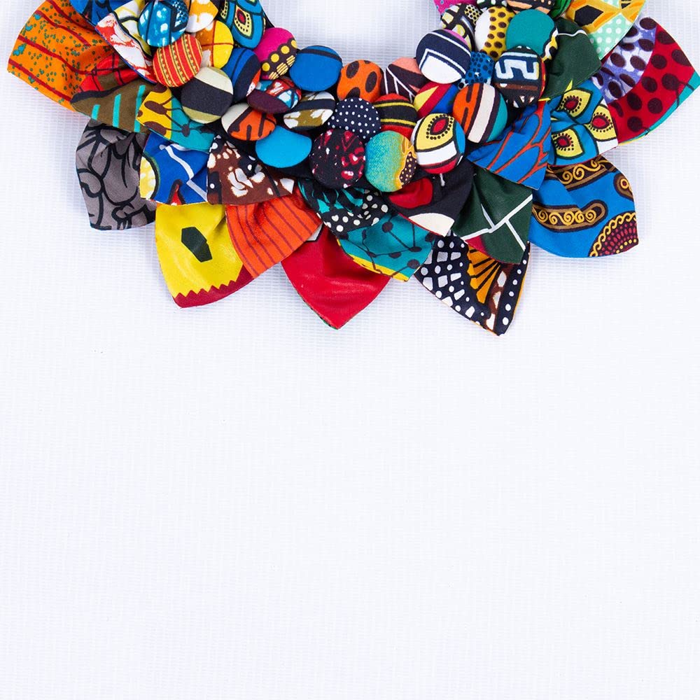 HollandaisWax African Ankara Handmade Petal Neckpiece Button Necklace for Women Jewellery