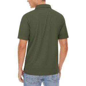 CRYSULLY Men's Combat Loose Fit Polo Shirt Summer Outdoor Fishing Collared Shirt Army Green