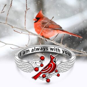 LOVGIFSET Cardinal Ring Angel Wing Ring Cardinal Appear When Angels are Near Feather Red Bird Rings for Women Sterling Silver Memorial Jewelry