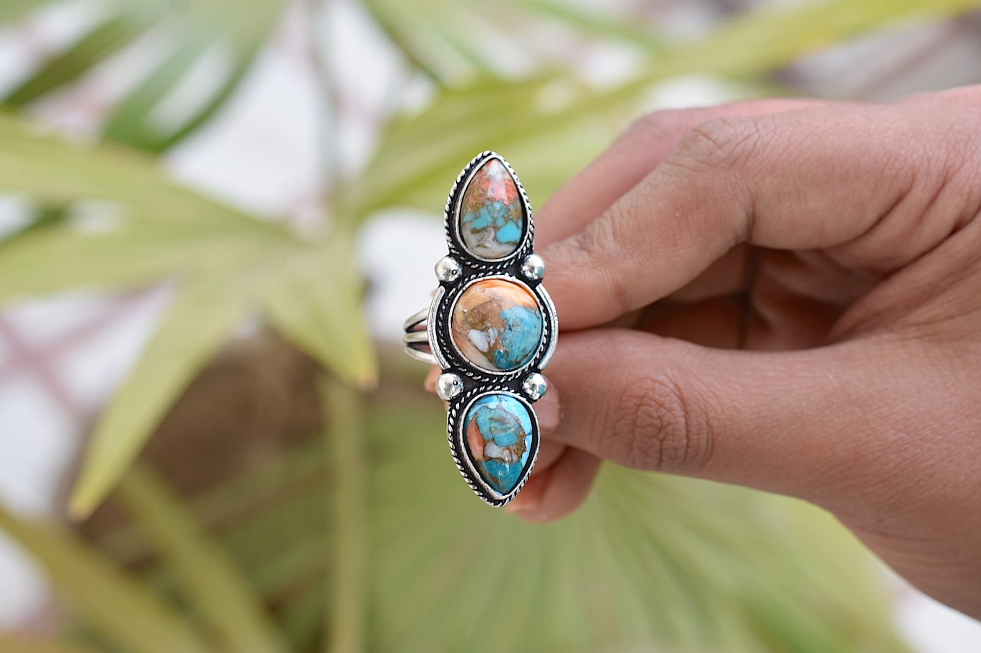 Rekha Gems Oyster Copper Turquoise 925 Sterling Silver Ring-Vintage Ring-Handmade Ring-Birthday Gift-Spiny Turquoise Ring-Boho and Hippie Ring-Birthstone Ring-Turquoise Jewelry- TQ-24 (4.50 US)