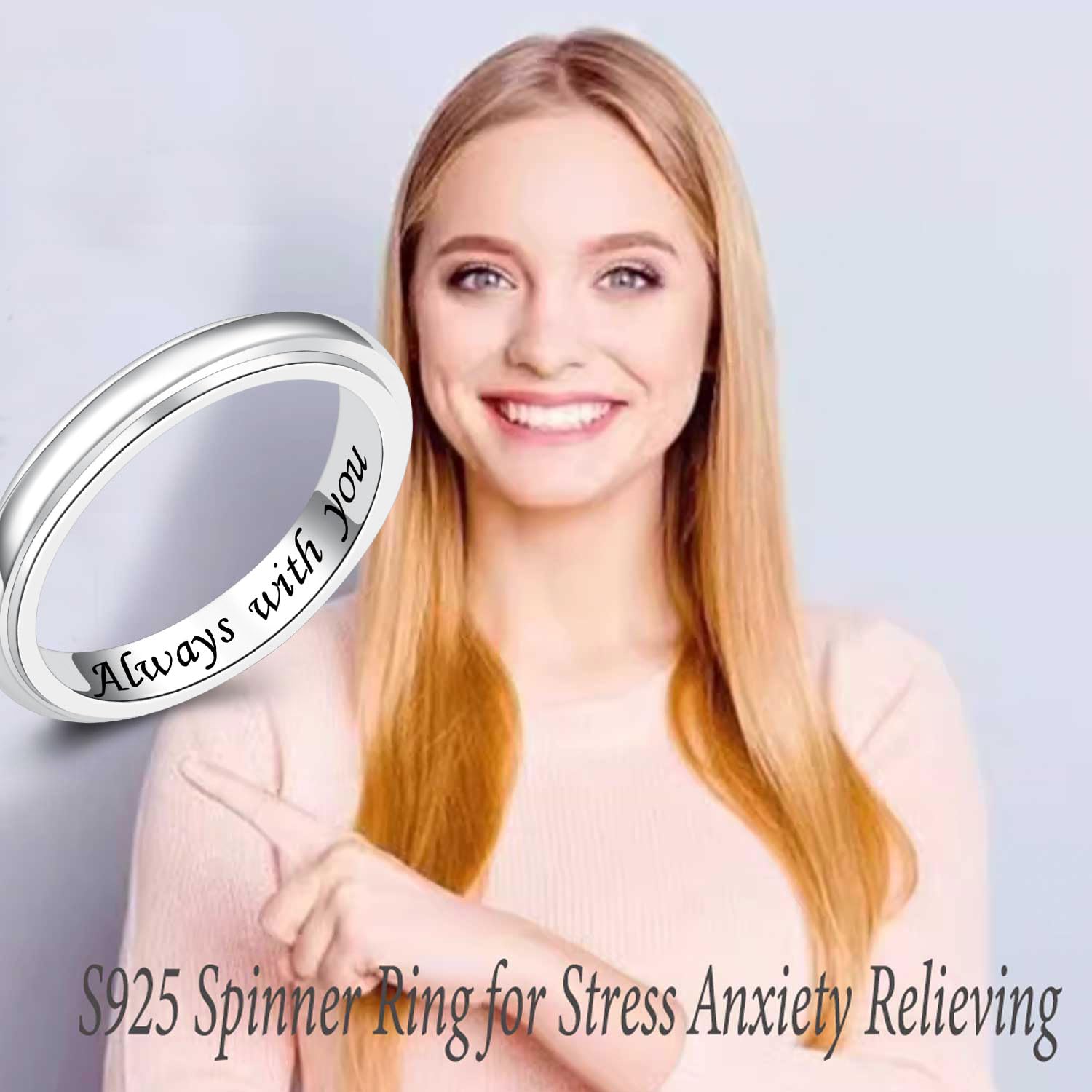 JLYY Silver Fidget Spinner Ring Band for Anxiety Relief ADHD Autism Stress Releasing S925 Sterling Inspirational Spinning Ring for Women Christtmas Gift