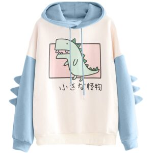 YUUOKPO Dinosaur Hoodie Kawaii Pullover Cute Hooded Sweatshirt For Teengirls Womens Blue Large